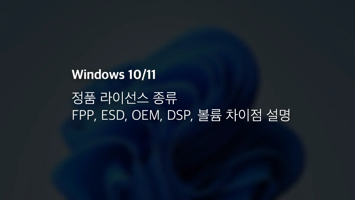 윈도우10/11 정품 라이선스 종류 FPP, ESD, OEM, DSP, 볼륨 차이점 설명 - 익스트림 매뉴얼